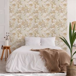 Fototapete Kraniche und Chrysanthemen Beige