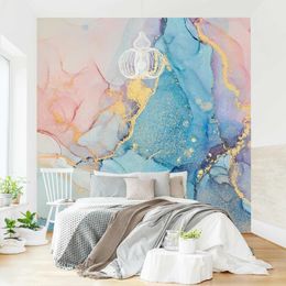 Fototapete Aquarell Pastell Bunt mit Gold
