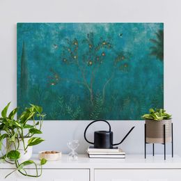 Leinwandbild Waldlichtung mit Orangenbaum bei Nacht