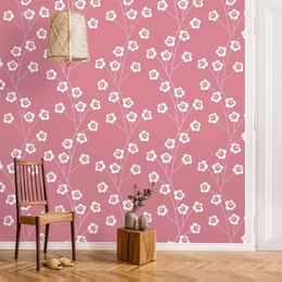 Bilderwelten Fototapete Textiltapete Stofftapete - nahtlose Tapete | Nat&uuml;rliches Muster zarte Blumen vor Rosa