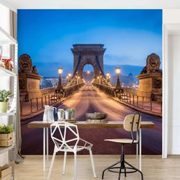 Bilderwelten Fototapete Textiltapete Stofftapete - nahtlose Tapete | Kettenbr&uuml;cke in Budapest bei Nacht