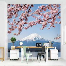Fototapete Kirschbl&uuml;ten mit Berg Fuji