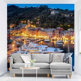 Bilderwelten Fototapete Textiltapete Stofftapete - nahtlose Tapete | Nacht im Hafen von Portofino