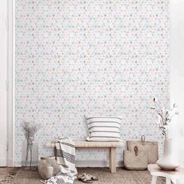 Mustertapete Marmor Hexagone Rose und Meerblau