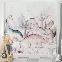 Bilderwelten Fototapete Textiltapete Stofftapete - nahtlose Tapete | Aquarell Dinowelt