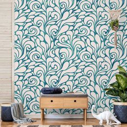 Bilderwelten Fototapete Textiltapete Stofftapete - nahtlose Tapete | Nat&uuml;rliches Muster mit Kringeln in Blau