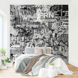Fototapete Alte Plakatwand Schwarz-Wei&szlig;