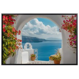 Leinwandbild Santorini Blick durch Steinbogen