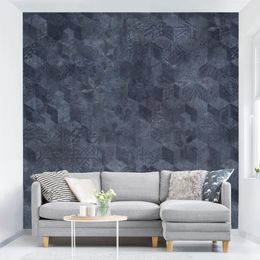 Fototapete Geometrisches Vintage Muster mit Ornamenten Blau