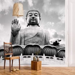Fototapete Gro&szlig;er Buddha Schwarz-Wei&szlig;