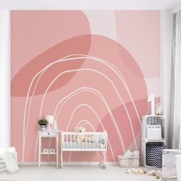 Bilderwelten Fototapete Textiltapete Stofftapete - nahtlose Tapete | Gro&szlig;e Kreisformen im Regenbogen - rosa