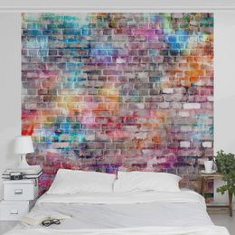 Fototapete Bunte Shabby Backsteinwand