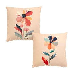Bilderwelten Dekokissen Kissenbezug 2er Set beige Blumen modern - Abstraktes Retro Blumenpaar - Bett Couch Sofakissen Bezug & F&uuml;llung in 40x40 50x50 60x60