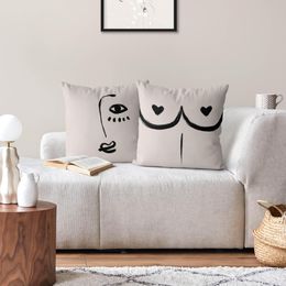 Bilderwelten Dekokissen 2er Set beige originell Line Art - Ich seh dich Br&uuml;ste DUO - Bett Couch Sofakissen Bezug & F&uuml;llung in 40x40 50x50 60x60