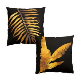 Outdoorkissen 2er Set - Gold - Tropical Vibes auf Schwarz Duo II - gold Natur Tropisch Palme Gartenkissen wetterfest 40x40 50x50 60x60