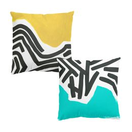 Outdoorkissen 2er Set - Farbenlabyrinth Duo - t&uuml;rkis originell Pop Art Streifen Gartenkissen wetterfest 40x40 50x50 60x60