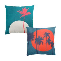 Bilderwelten Dekokissen Kissenbezug 2er Set t&uuml;rkis Natur Tropisch - Palmen Abendsonne Duo - Palme Sofakissen Bezug & F&uuml;llung in 40x40 50x50 60x60