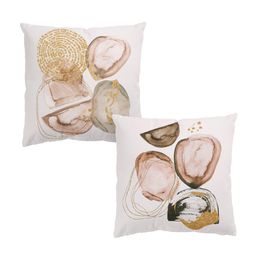 Bilderwelten Dekokissen 2er Set beige originell Abstrakt Aquarell - Japandi Aquarell Formen Gold - Bett Couch Sofakissen Bezug & F&uuml;llung in 40x40 50x50 60x60