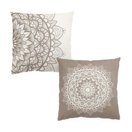 Dekokissen 2er Set Mandala Illustration shabby Set beige wei&szlig;
