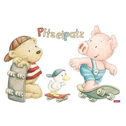 Wandtattoo Kinderzimmer Junge Pitzelpatz und seine Freunde skaten Babyzimmer Wandsticker Tiere B&auml;r Wandaufkleber in S-XXL Steinbeck