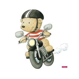 Wandtattoo Kinderzimmer Junge Pitzelpatz f&auml;hrt Motorrad Motorrad Babyzimmer Wandsticker Tiere Motocross B&auml;r Wandaufkleber in S-XXL Steinbeck
