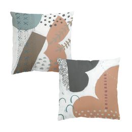 Bilderwelten Dekokissen 2er Set braun originell Abstrakt - Karneval der Formen in Lachs Set III - Bett Couch Sofakissen Bezug & F&uuml;llung in 40x40 50x50 60x60