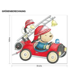 Wandtattoo Kinderzimmer Junge Pitzelpatz und Schnaddeldatz in der Feuerwehr Auto Babyzimmer Wandsticker Tiere B&auml;r Wandaufkleber in S-XXL