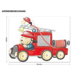 Wandtattoo Kinderzimmer Junge Pitzelpatz und Schnaddeldatz im Feuerwehrauto Auto Babyzimmer Wandsticker Tiere B&auml;r Wandaufkleber in S-XXL