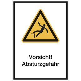 Kombischilder mit Text f&uuml;r Warnkennzeichen, Vorsicht! Absturzgefahr, VE 10 Stk, Folie, LxH 130 x 185 mm kaiserkraft