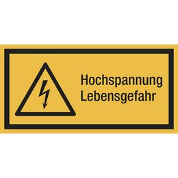 Kombischilder mit Text f&uuml;r Warnkennzeichen, Hochspannung Lebensgefahr, rechteckig, VE 10 Stk, Folie, LxH 74 x 37 mm kaiserkraft