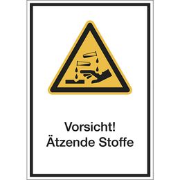 Kombischilder mit Text f&uuml;r Warnkennzeichen, Vorsicht! &Auml;tzende Stoffe, VE 10 Stk, Folie, LxH 130 x 185 mm kaiserkraft