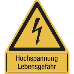 Kombischilder mit Text f&uuml;r Warnkennzeichen, Hochspannung Lebensgefahr, dreieckig, VE 10 Stk, Folie, LxH 210 x 240 mm kaiserkraft