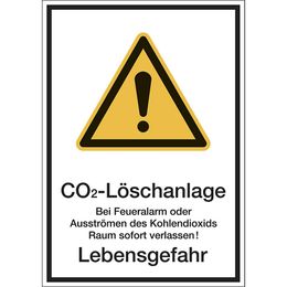 Kombischilder mit Text f&uuml;r Warnkennzeichen, CO2-L&ouml;schanlage, VE 10 Stk, Folie, LxH 210 x 297 mm kaiserkraft