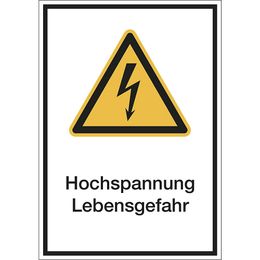 Kombischilder mit Text f&uuml;r Warnkennzeichen, Hochspannung Lebensgefahr, VE 10 Stk, Folie, LxH 130 x 185 mm kaiserkraft