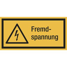 Kombischilder mit Text f&uuml;r Warnkennzeichen, Fremdspannung, rechteckig, VE 10 Stk, Folie, LxH 105 x 52 mm kaiserkraft
