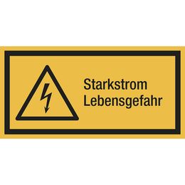 Kombischilder mit Text f&uuml;r Warnkennzeichen, Starkstrom Lebensgefahr, rechteckig, VE 10 Stk, Folie, LxH 52 x 26 mm kaiserkraft
