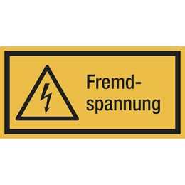 Kombischilder mit Text f&uuml;r Warnkennzeichen, Fremdspannung, rechteckig, VE 10 Stk, Folie, LxH 74 x 37 mm kaiserkraft