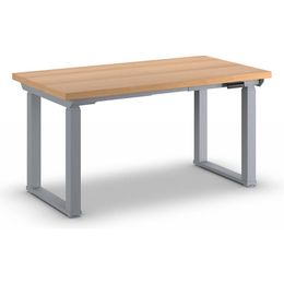 ANKE Werkbank, elektrisch h&ouml;henverstellbar, H&ouml;henverstellbar 695 - 1350 mm, Buche-Multiplexplatte/grau, Breite 1500 mm
