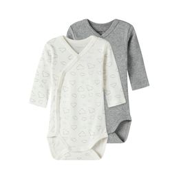 Langarmwickelbody name it "NBNBODY 2P LS WRAP CLOUD NOOS", Jungen, Gr. 74, N-Gr, jet stream, Feinripp, Obermaterial: 100% Baumwolle, bedruckt, meliert, unifarben, Rundhals, Bodys