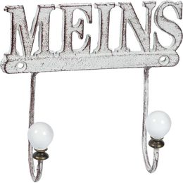 Garderobenhaken AMBIENTE HAUS "Meins Haken aus Gusseisen", wei&szlig;, braun, grau, B:16cm H:15cm T:7cm, Gusseisen, Garderobenhalter, Garderobenhaken