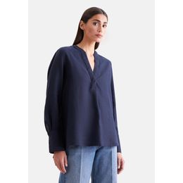 Klassische Bluse Seidensticker, Damen, Gr. XL (42), dunkelblau, 100% Leinen, unifarben, regular fit, V-Ausschnitt, Blusen Bluse, Tunika Uni