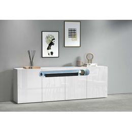 Sideboard OTTO HOME "Sideboard REAL, Kommode, Schrank, Kredenz", wei&szlig; hochglanz, B:200cm H:80cm T:40cm, Sideboards, Sideboard, Mit 4 T&uuml;ren, davon 2 abgerundet, die ein ovales offenes Fach bilden