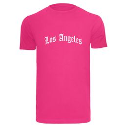 T-Shirt MisterTee "MisterTee Herren Los Angeles Wording Tee", Jungen, Gr. XL, pink (hibiskuspink), 100% Baumwolle, bedruckt, normal, Rundhals, Shirts T-Shirt