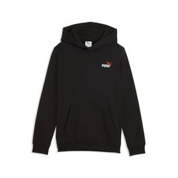 Kapuzensweatshirt Puma "ESS 2 COLOR SMALL NO 1 LOGO HOODIE FL B", Jungen, Gr. 128, Puma schwarz, rotflash, Fleece, Obermaterial: 66% Baumwolle, 34% Polyester, bedruckt, regular fit normal, angesetztes B&uuml;ndchen, Sweatshirts, mit verstellbarer Kapuze, mit K&auml;ngurutasche, &Auml;rmell&auml;nge lang