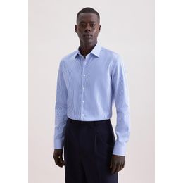 Businesshemd Seidensticker "Schwarze Rose", Herren, Gr. M (40), normale &Auml;rmell&auml;ngen, mittelblau, 100% Baumwolle, gestreift, tailored fit, 2-Knopf-Manschette, Hemden, Shaped 1/1 Kentkragen Gestreift
