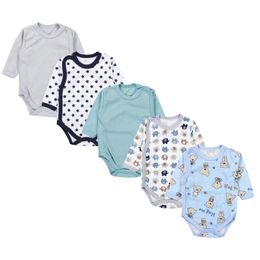 Langarmwickelbody TUPTAM "Wickelbody Baby Langarm Wickelbody im 5er Set", Jungen, Gr. 56, N-Gr, grau (farbenmix 3), Obermaterial: 100% Baumwolle CO., Bodys