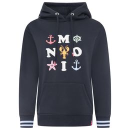 Hoodie Zwillingsherz "MOIN", Damen, Gr. L/XL, marine, Sweatware, Obermaterial: 50% Baumwolle, 50% Polyester, Sweatshirts Hoodie, Motiv mit Anker, gestreifte &Auml;rmelb&uuml;ndchen, Kapuze, K&auml;ngurutasche