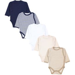 Langarmwickelbody TUPTAM "Wickelbody Baby Langarm Wickelbody im 5er Set", Jungen, Gr. 56, N-Gr, braun (streifen hellbeige dunkelblau), Obermaterial: 100% Baumwolle CO., Bodys