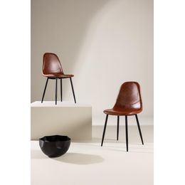 Esszimmerstuhl VENTURE HOME "Polar, 2er-Set Esszimmerst&uuml;hle in Braun-PU, 150 kg belastbar", braun (schwarz, braun, braun), B:44,5cm H:89cm T:51,5cm, St&uuml;hle, Esszimmerstuhl, Polsterstuhl, Lederlook, Metallbeine, abgerundet, edel