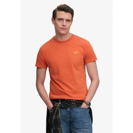 Rundhalsshirt Superdry "ESSENTIAL SERIF LOGO EMB TEE", Jungen, Gr. L, pumpkin orange marl, gelb, Single Jersey, Obermaterial: 100% Baumwolle, bedruckt, meliert, regular fit normal, Rundhals, Shirts Rundhalsshirt, Baumwolle, regular fit